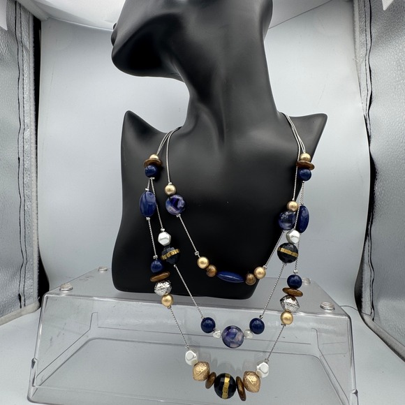 Chico's | Jewelry | Chicos Triple Strand Necklace Glass Beads Statement ...